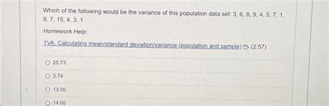 solved which of the following would be the variance of this