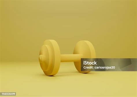 노란색 아령 개념입니다 3d 일러스트레이션 3차원 형태에 대한 스톡 사진 및 기타 이미지 3차원 형태 바벨 0명 Istock
