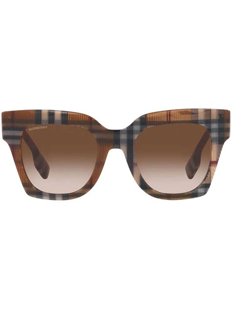 Burberry Eyewear Kitty Check Pattern Sunglasses Brown Farfetch
