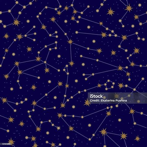 조디악 별자리 원활한 패턴입니다 어두운 배경에 황금 별자리와 별 별자리가 별이 빛나는 하늘에 표지판 은하계의 공간 인쇄 디자인 섬유 포장 용지용 0명에 대한 스톡 벡터 아트