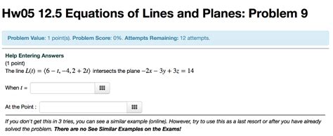 solved hw05 12 5 equations of lines and planes problem 9