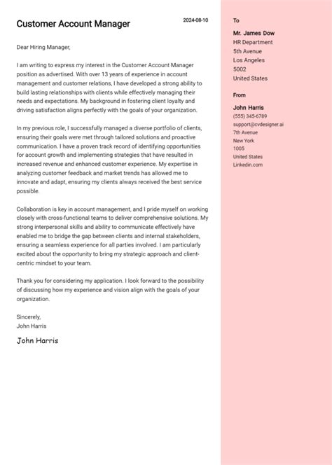 11 Account Manager Cover Letter Examples For 2025 Ultimate Guide
