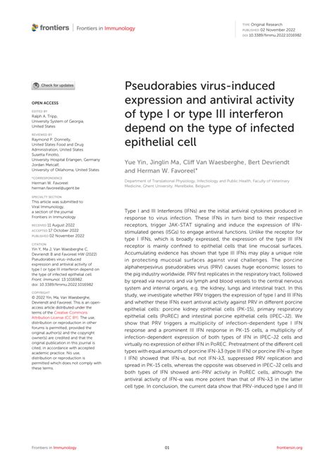 Pdf Pseudorabies Virus Induced Expression And Antiviral Activity Of Type I Or Type Iii