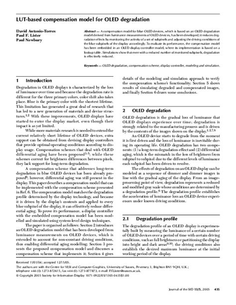 Pdf Lut Based Compensation Model For Oled Degradation