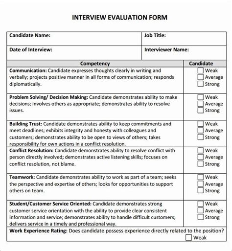 Employee Interview Evaluation Form Lovely Sample Interview Evaluation 7