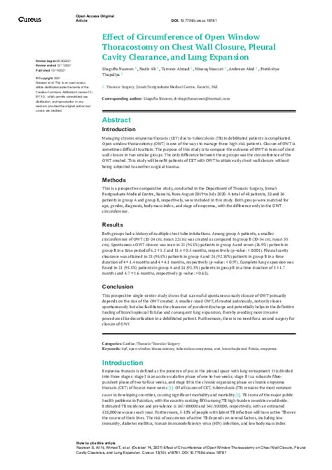 Pdf Effect Of Circumference Of Open Window Thoracostomy On Chest Wall Closure Pleural Cavity