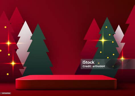장면을 모의 쇼 화장품 디스플레이에 대한 연단 모양 무대 받침대 또는 플랫폼 나무 크리스마스 겨울 크리스마스 빨간색 배경 연단에 대한 스톡 벡터 아트 및 기타 이미지