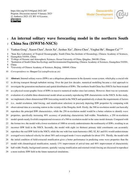 Pdf An Internal Solitary Wave Forecasting Model In The Northern South China Sea Iswfm Nscs