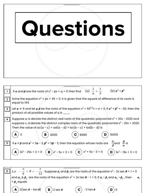 Quadratic Equations 11th Question Sheet Pdf Quadratic Equation Equations