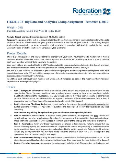 Itech 1103 Analytic Group Assignment Semester 1 2019 Itech1103 Big Data And Analytics Group