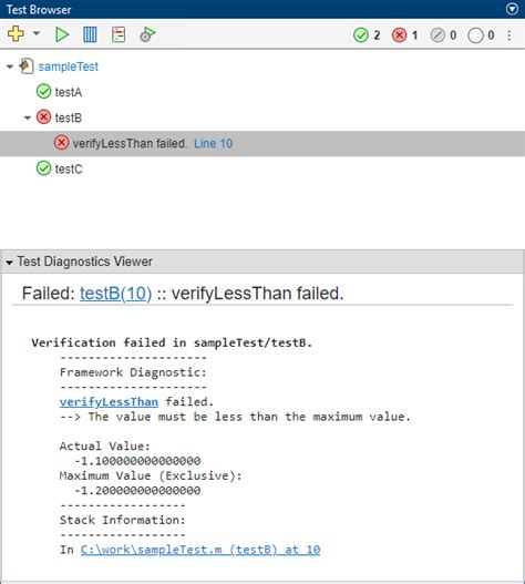 Test Browser Run Matlab Tests And View Results Matlab Mathworks