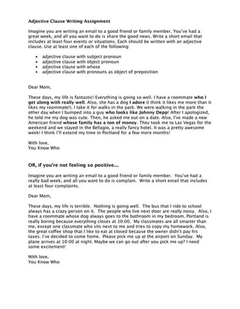 Adjective Clause Writing Assignment Pdf