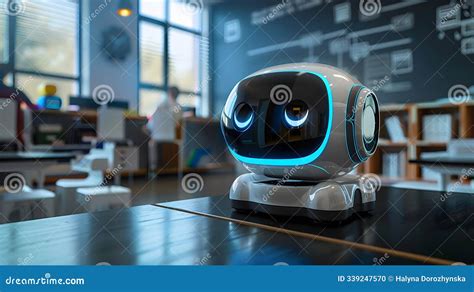 Robot Educator Interacting With Students In Modern Classroom Setting