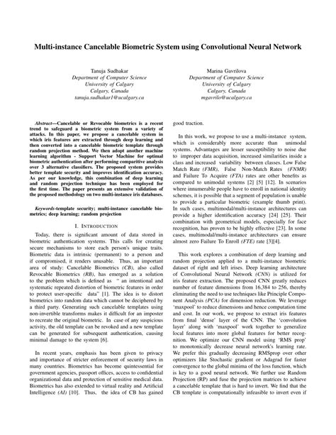 Pdf Multi Instance Cancelable Biometric System Using Convolutional Neural Network