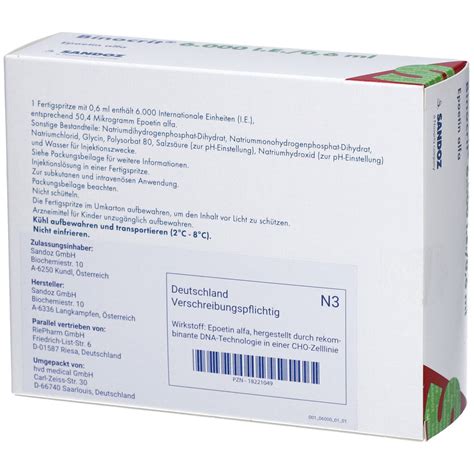 Binocrit 6 000 I E 0 6 Ml Inj Lsg I E Fertigspr 6x0 6 Ml Mit Dem E Rezept Kaufen Shop Apotheke