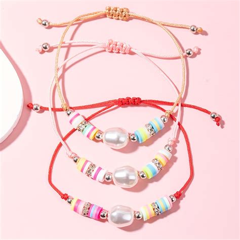 Colorful Alloy Faux Pearl Handmade Braided Bracelets Temu Australia