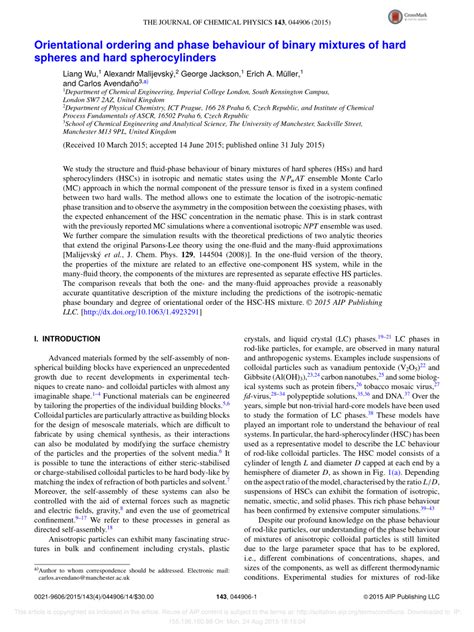 Pdf Publishers Note Orientational Ordering And Phase Behaviour Of Binary Mixtures Of Hard