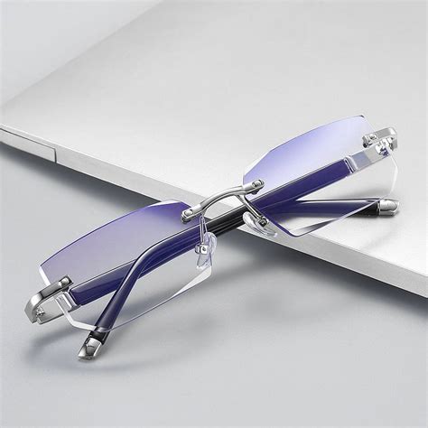 Mens Womens Tinted Rimless Reading Glasses Blue Light Blocking Readers
