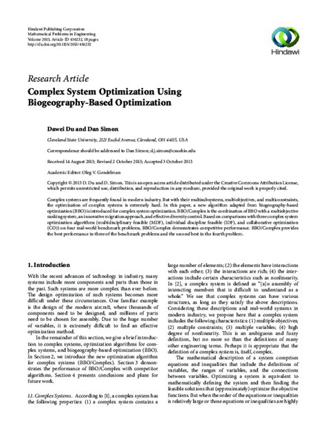 pdf complex system optimization using biogeography based optimization