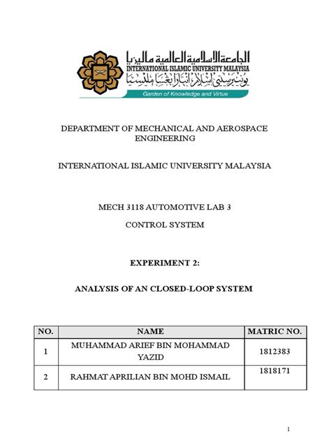 Group 2 Auto Lab 3 Exp 2 Analysis Of An Closed Loop System