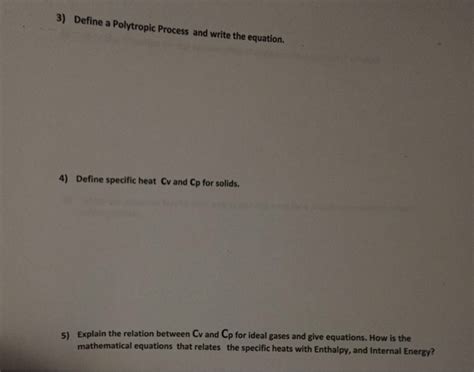 Solved Define A Polytropic Process And Write The Equation