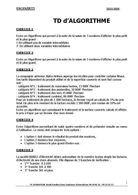 Td Algo Irt2 2019 2020 Algorithmique Avance 1 Td Dalgorithme