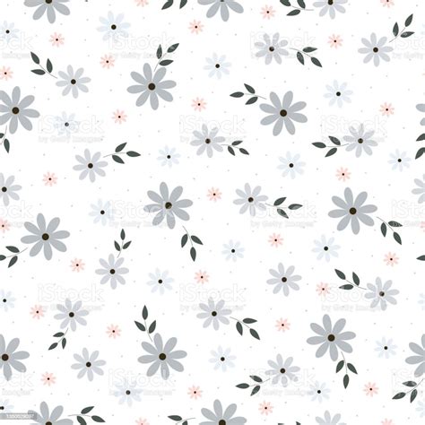 매끄러운 질감 패턴 작고 큰 꽃 배경과 잎 모티프는 섬유 직물 출판물 선물 랩 벡터 일러스트에 사용하기 위해 무작위로 흩어져 0