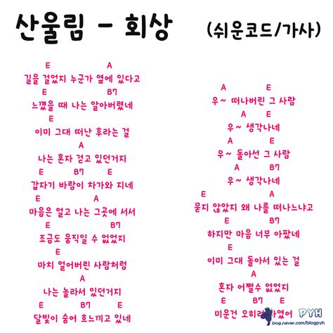 통기타 코드 산울림 회상 쉬운코드가사 네이버 블로그