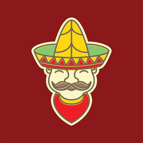 Mascot Cute Old Man Mustache Wearing Sombrero Hat Mexico Colorful Logo