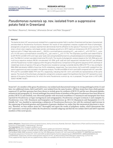 Pdf Pseudomonas Nunensis Sp Nov Isolated From A Suppressive Potato