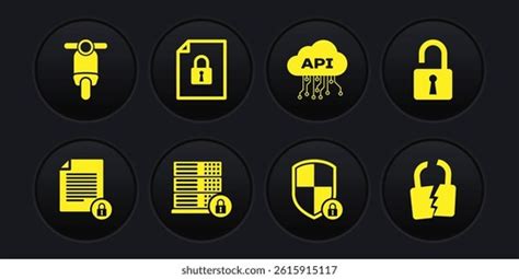 Set Document Lock Open Padlock Server Stock Vector Royalty Free 2615915117 Shutterstock