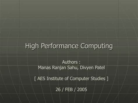Introduction To High Performance Computing