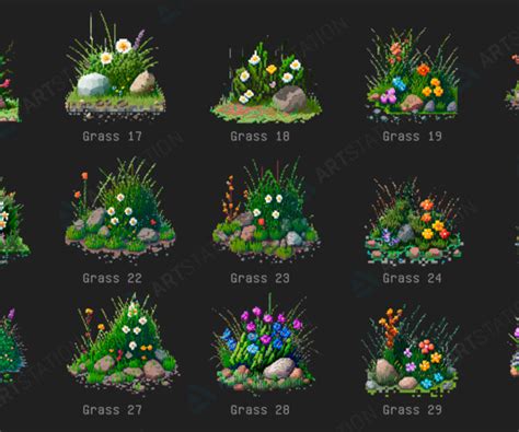 Artstation Pixel Plants X32 Pixel Art Grass Sprites Package Game Assets
