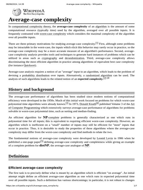 Average Case Complexity Wikipedia Pdf Computational Complexity