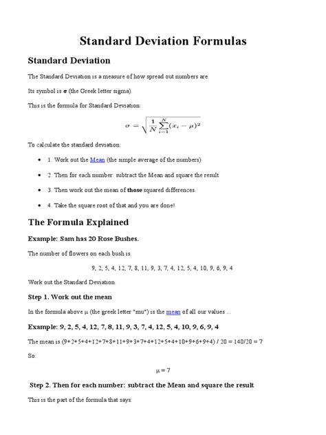 Standard Deviation Formulas Pdf Standard Deviation Mean