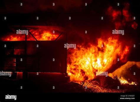 Exploding Warehouse Burning Industrial Building Big Blaze At Night Exploding Warehouse Burning Industrial Building Big Blaze At Night