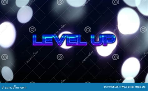 Animation Of Level Up Neon Text Over Spot Lights Stock Video Video Of Communication