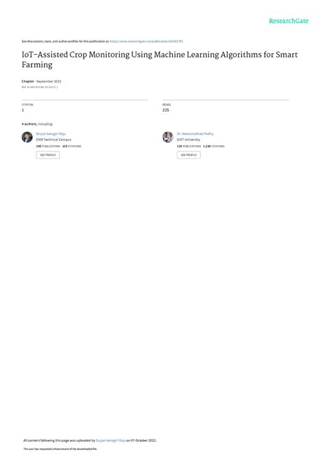 Io T Assisted Crop Monitoring Using Machine Learning Algorithmsfor Smart Farming See