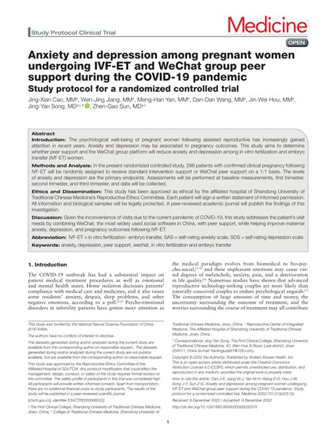 Pdf Anxiety And Depression Among Pregnant Women Undergoing Ivf Et And