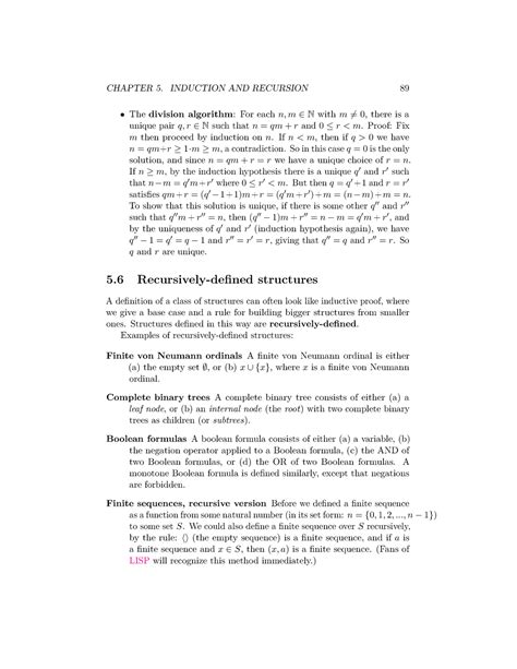 Recursively Defined Structures Chapter 5 Induction And Recursion 89 The Division Algorithm
