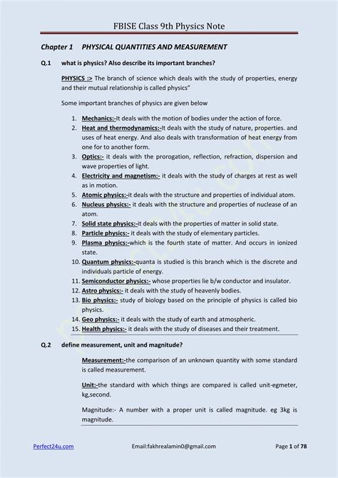 Fbsie Class 9 Physics Notes Cha 1 To Cha 9 Numerical Conceptual Question