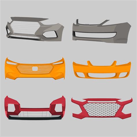 Concept Collection Of Sedan Car Bumpers Vehicle Front End Protecting Components Vector 3d