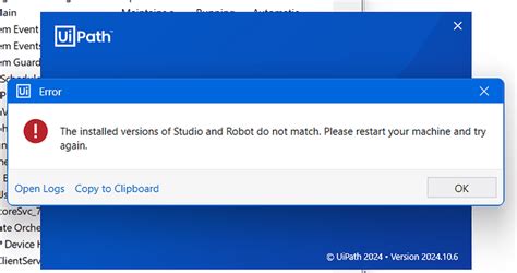 Studio Failed To Start Robot Do Not Match With Installed Version Community Uipath