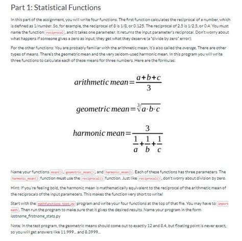 Solved Part Statistical Functions In This Part Of The Chegg Com
