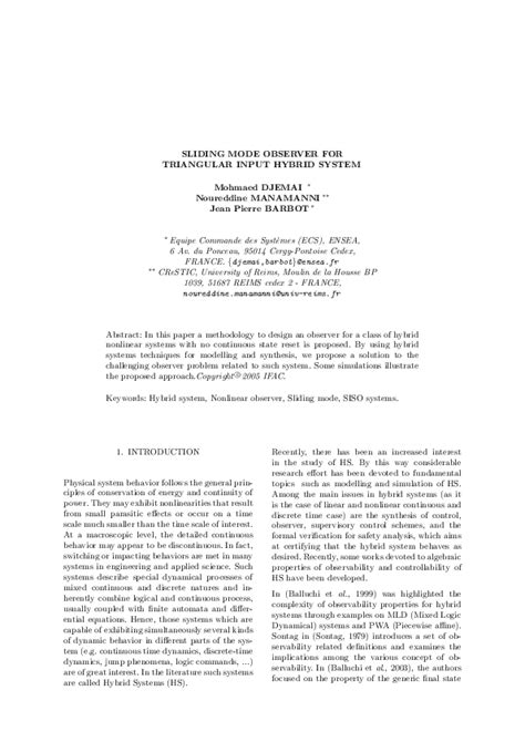 Pdf Sliding Mode Observer For Triangular Input Hybrid System
