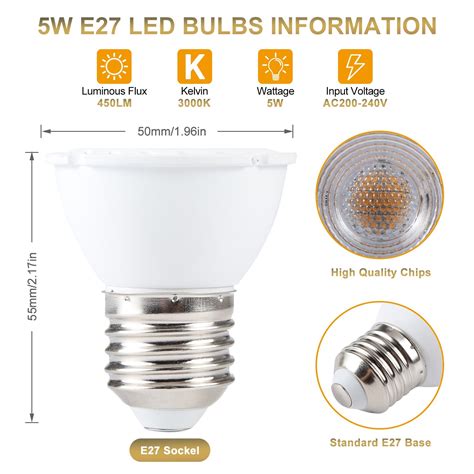 E27 7led 5w No Strobe Led Spotlight Ac220v Warm White