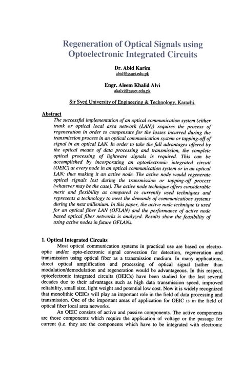 pdf regenereation of optical signals using optoelectronic integrated