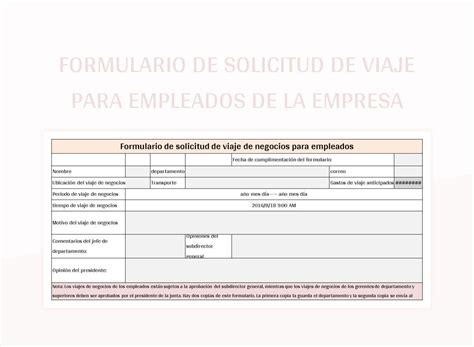 Plantilla De Formato Excel Formulario De Solicitud De Viaje De Negocios