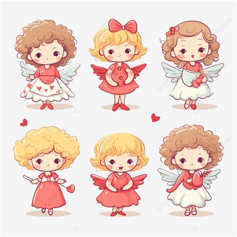 Happy Valentine S Day Set Lovely Angels And Cupids Cupid Love Symbol