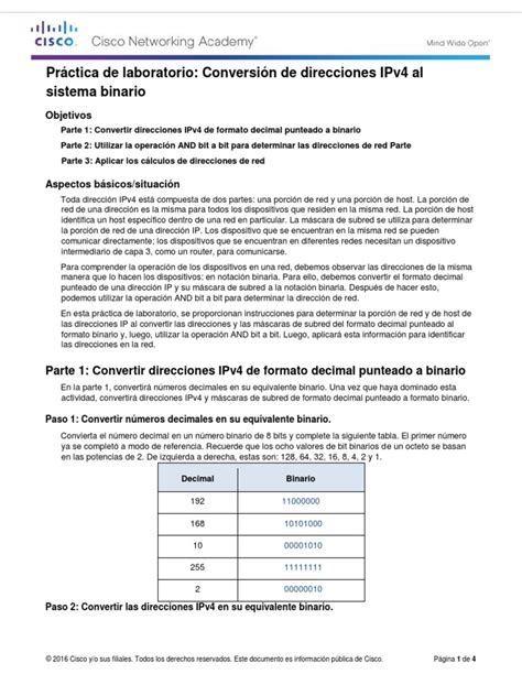 7129 Lab Converting Ipv4 Addresses To Binary Pdf Informática Tecnología